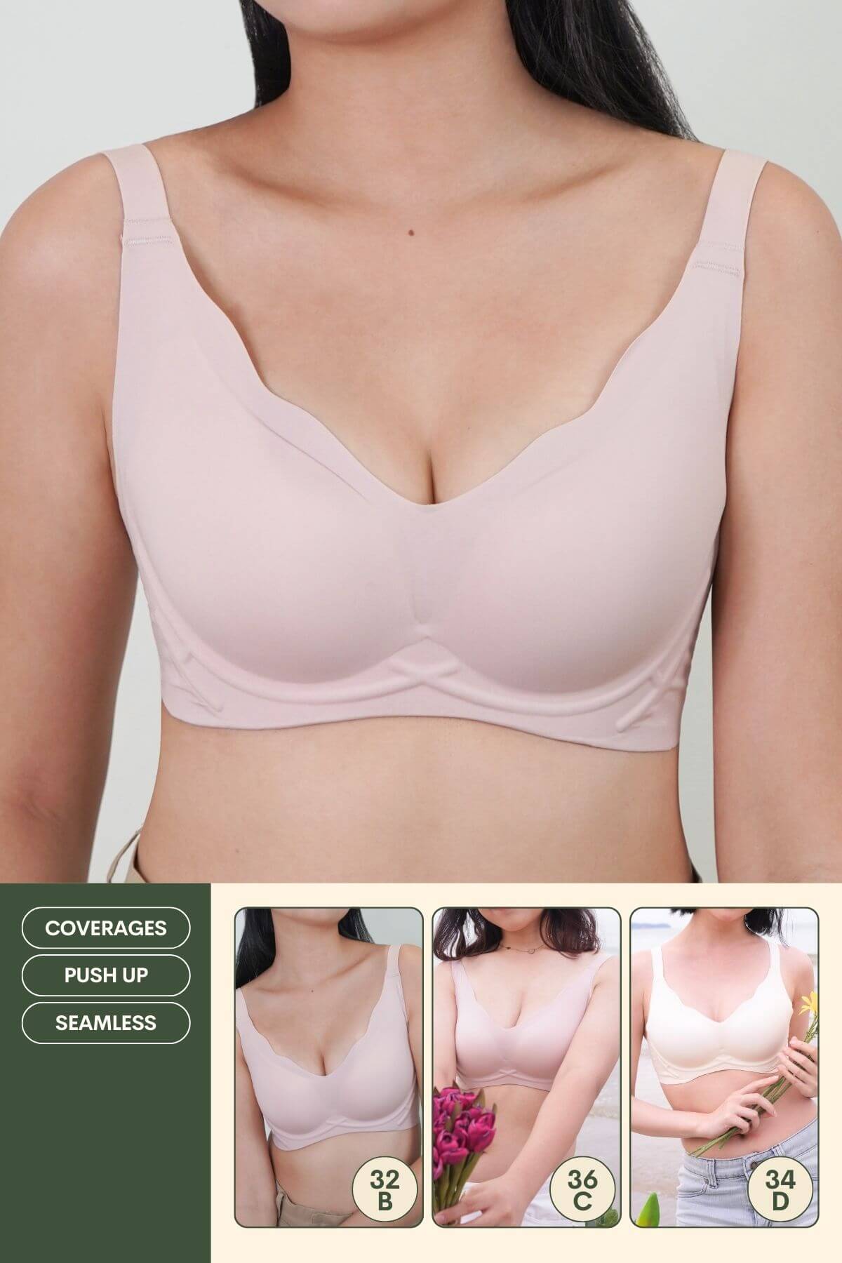 [star Product] Wavy Support Antigravity Seamless Bra In Chalk Pink